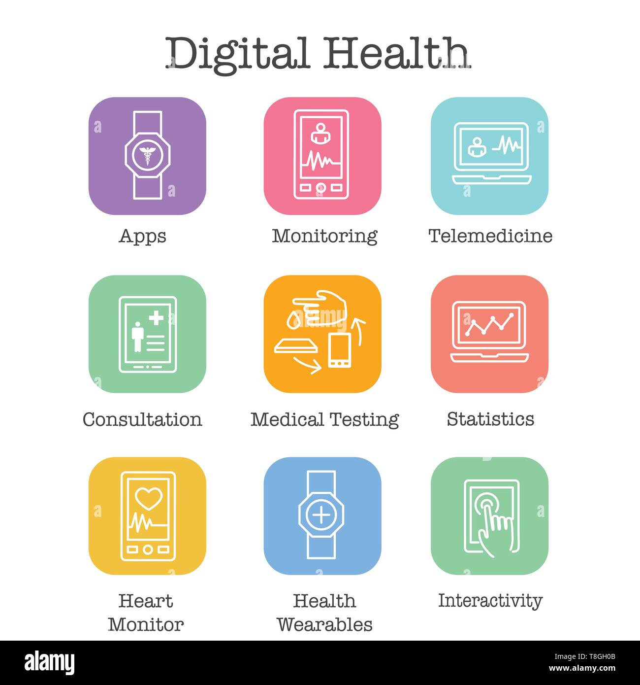 Digital Health Icon Set - Wearable Technology Web Header Banner Stock ...