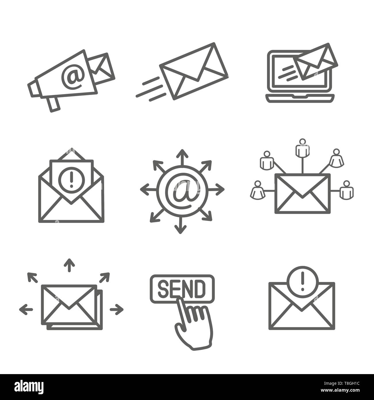 Email marketing campaigns icon set with email list, announcement ...