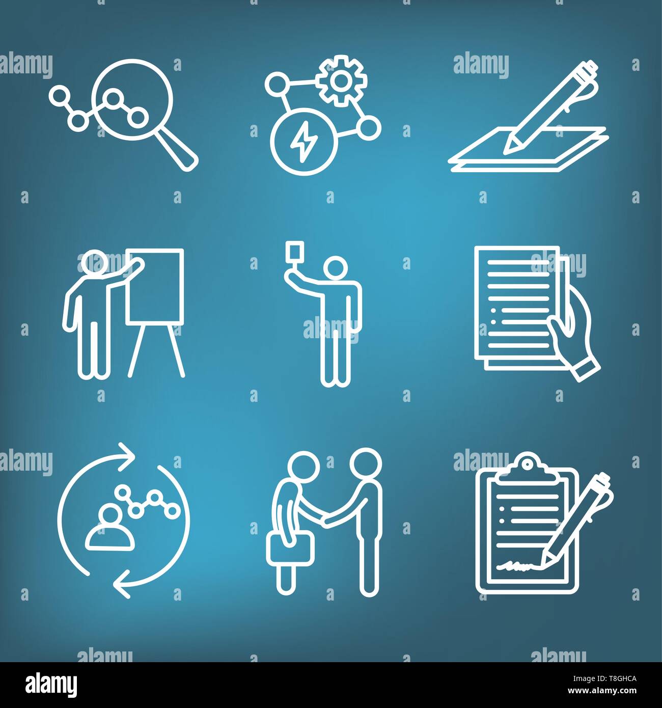 New Business Process Icon Set w Bidding Process, Proposal, & Contract ...