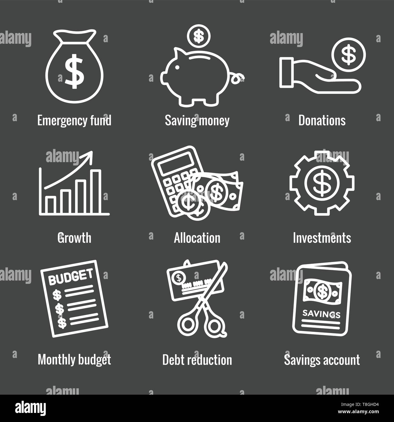 Personal Finance and Responsibility Icon Set with Money, Saving, and ...