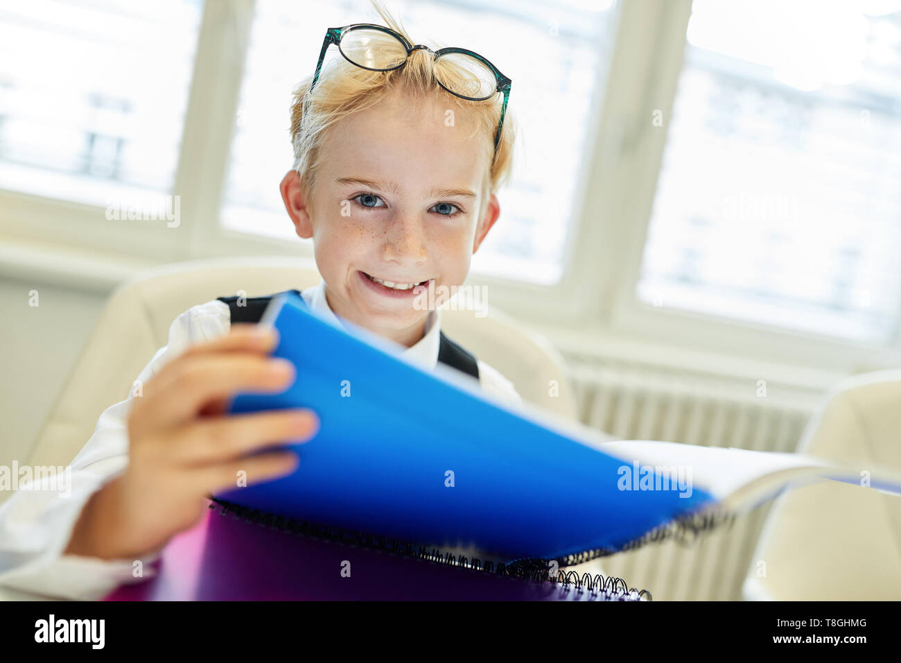 Boy pupil doing homework school hi-res stock photography and images - Alamy