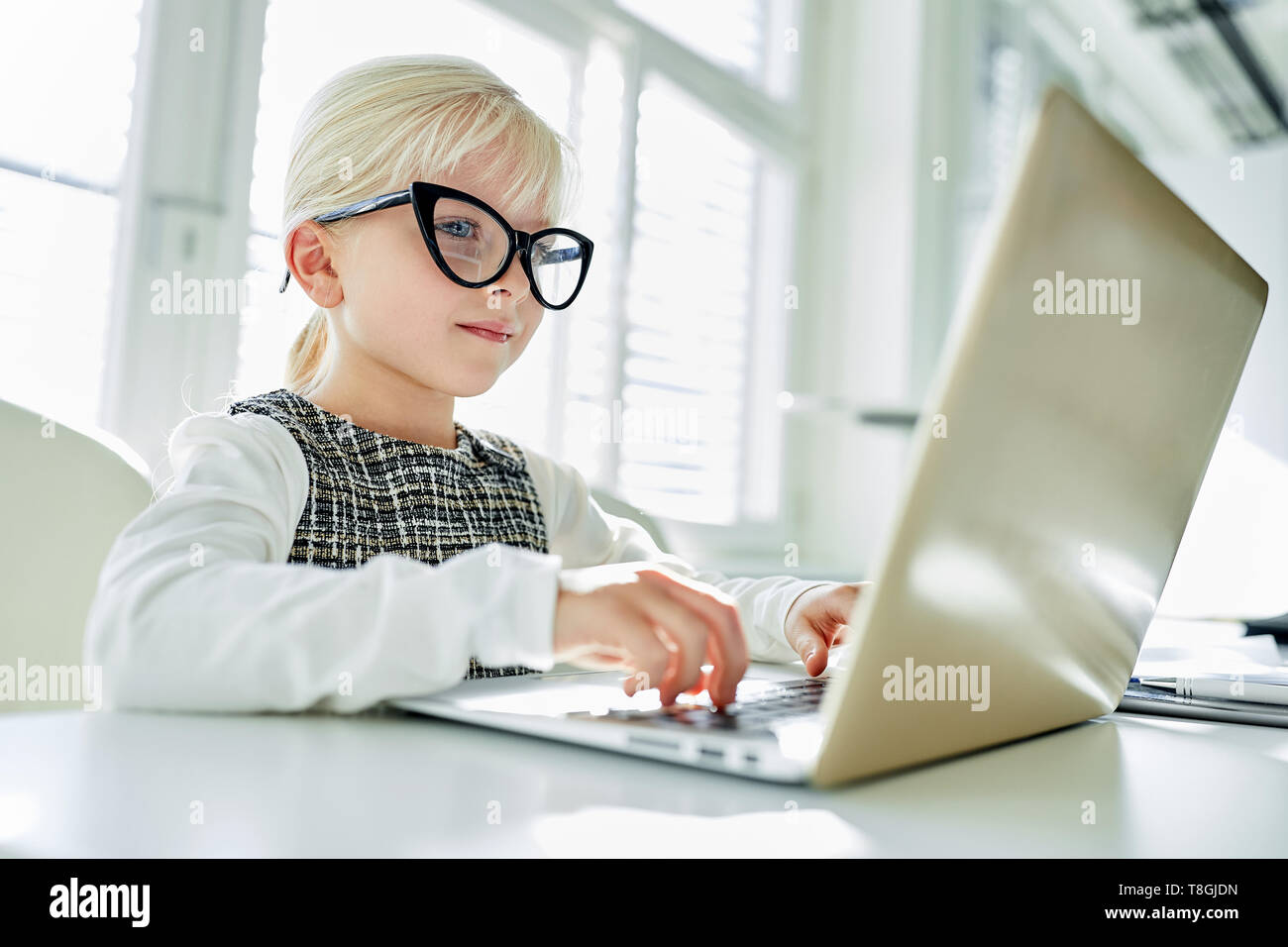 Girl as secretary or typist at laptop Computer in the office Stock ...