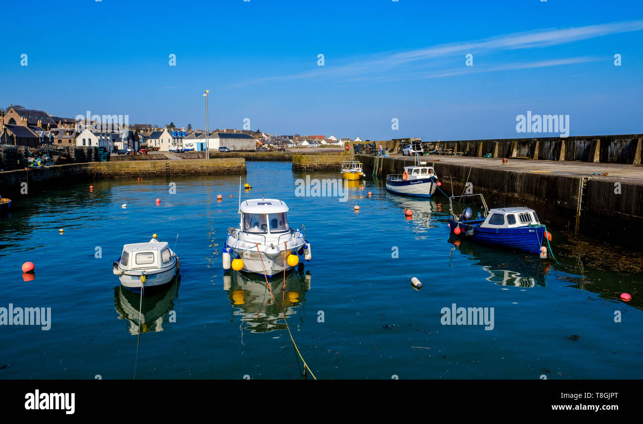 The harbour at the coastal village of Johnshaven in Aberdeenshire ...