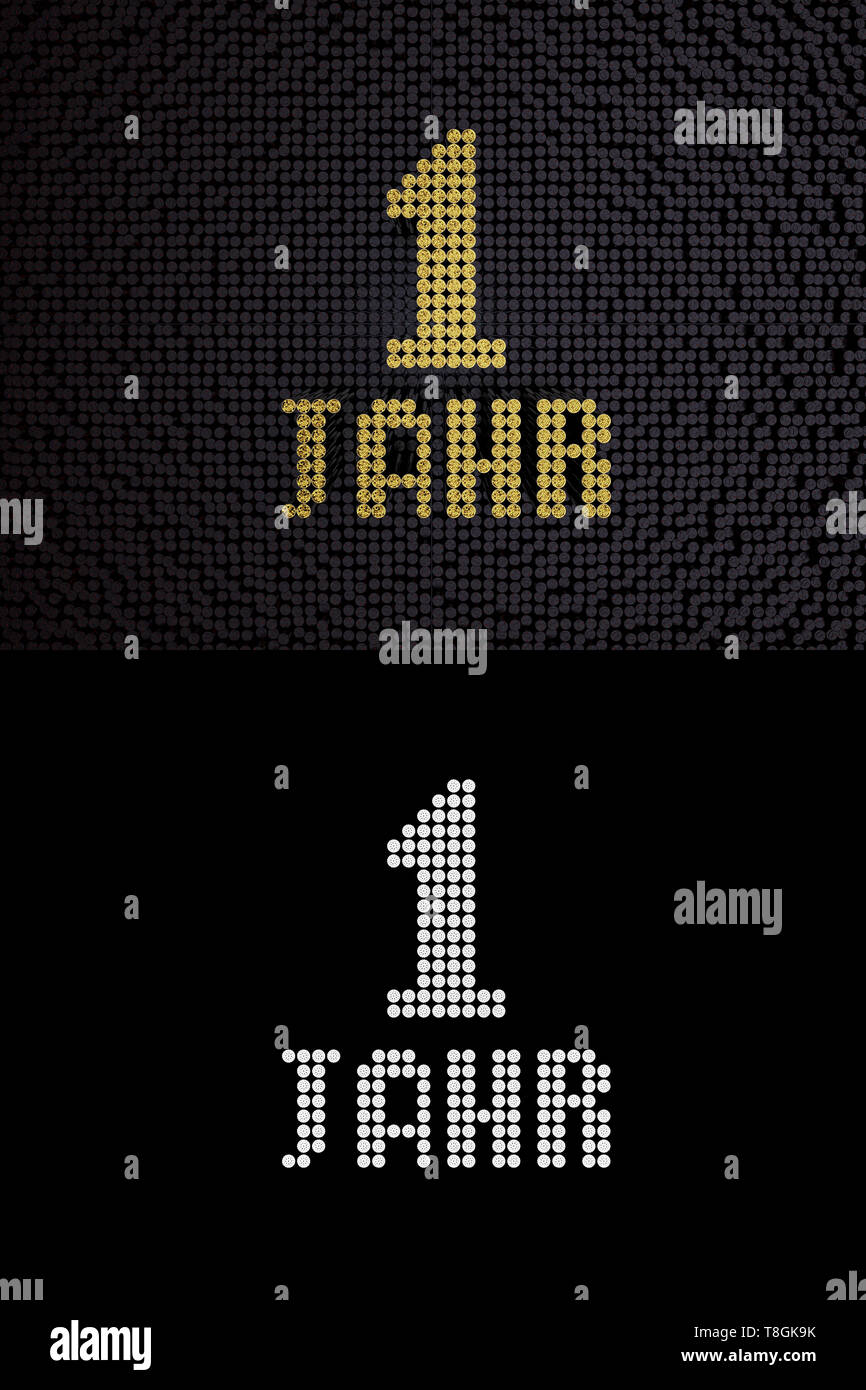 German golden number one year (number 1 year) dotted font, top view ...