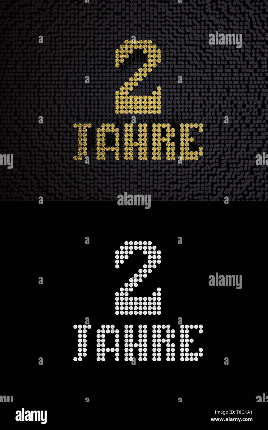 German golden number two years (number 2 years) dotted font, top view ...