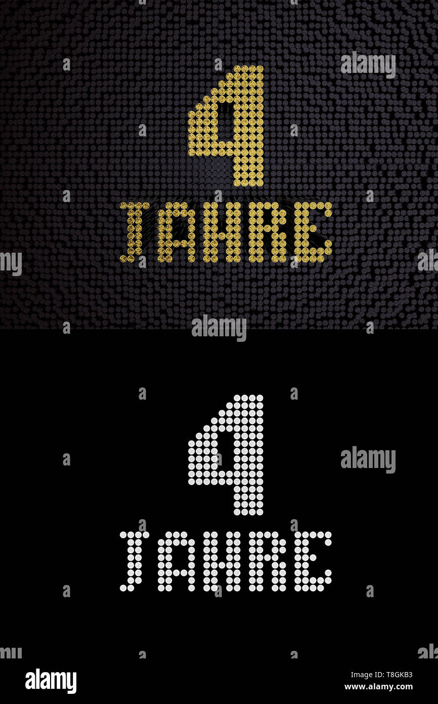 German golden number four years (number 4 years) dotted font, top view ...