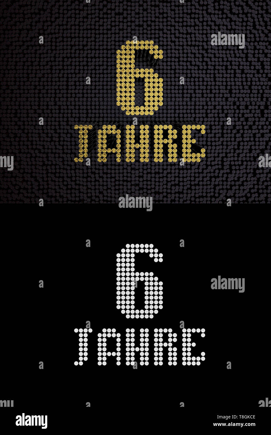 German golden number six years (number 6 years) dotted font, top view ...