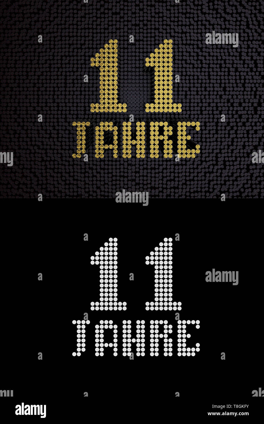 German golden number eleven years (number 11 years) dotted font, top ...