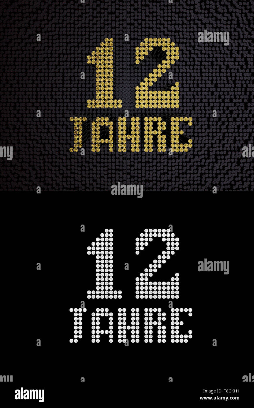 German golden number twelve years (number 12 years) dotted font, top ...