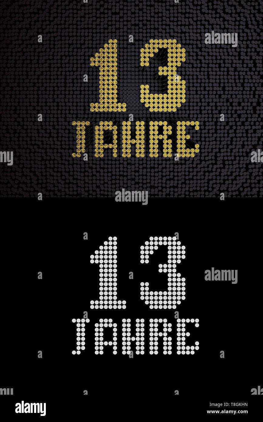 German golden number thirteen years (number 13 years) dotted font, top ...
