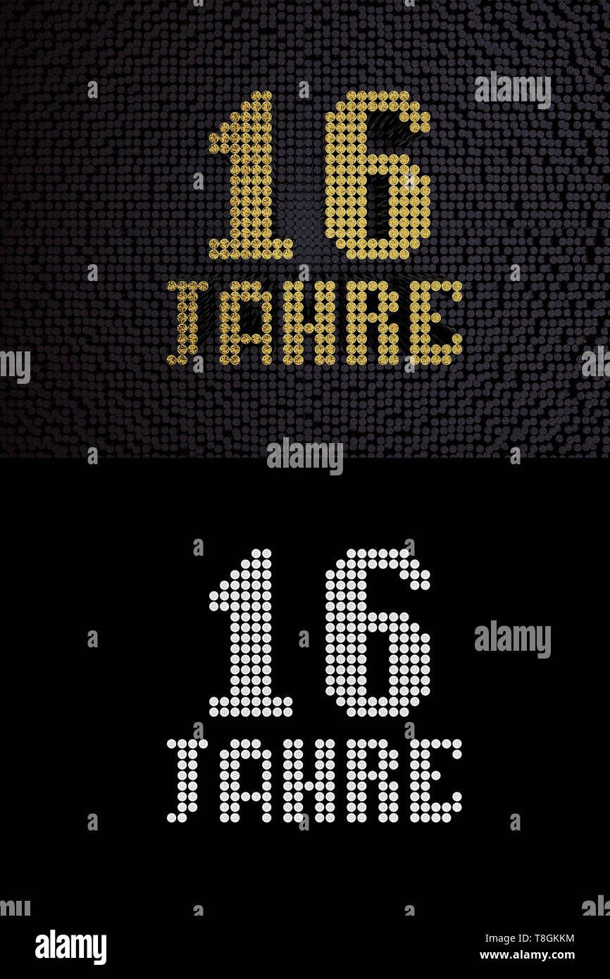 German golden number sixteen years (number 16 years) dotted font, top ...