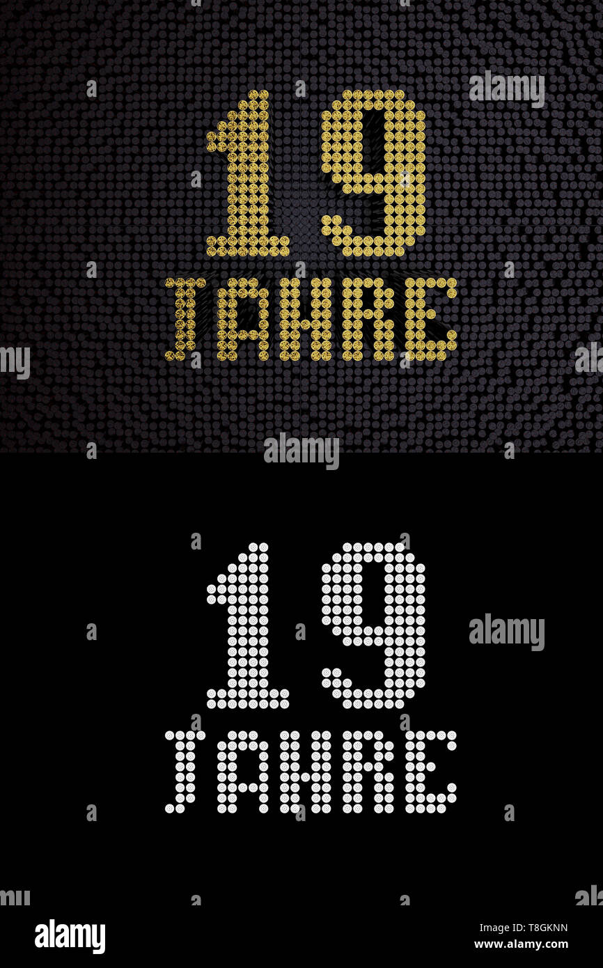 German golden number nineteen years (number 19 years) dotted font, top ...