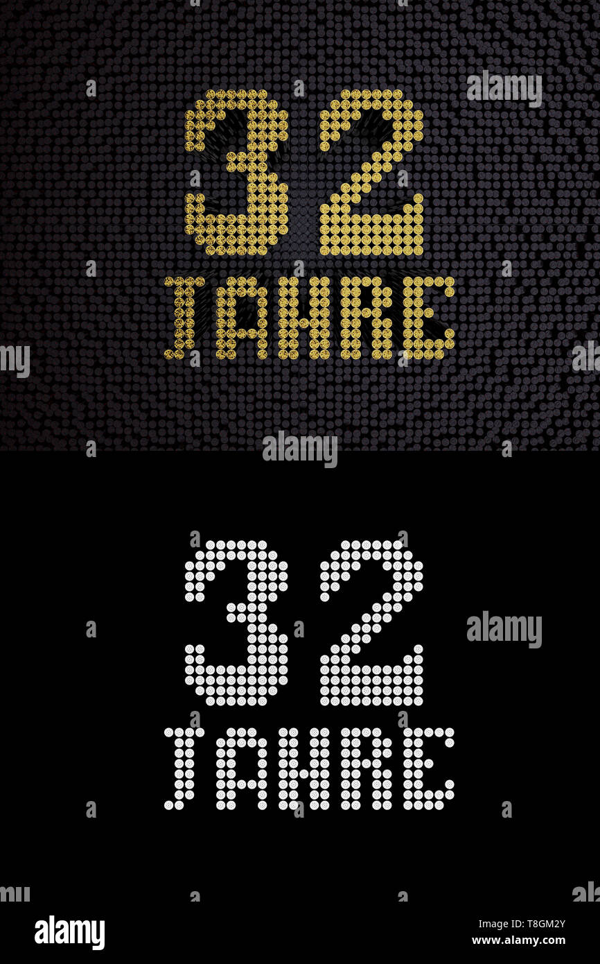 German golden number thirty-two years (number 32 years) dotted font ...