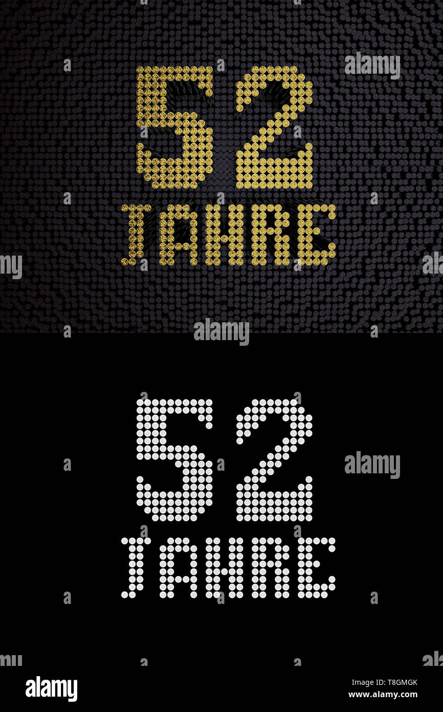 German golden number fifty-two years (number 52 years) dotted font, top ...