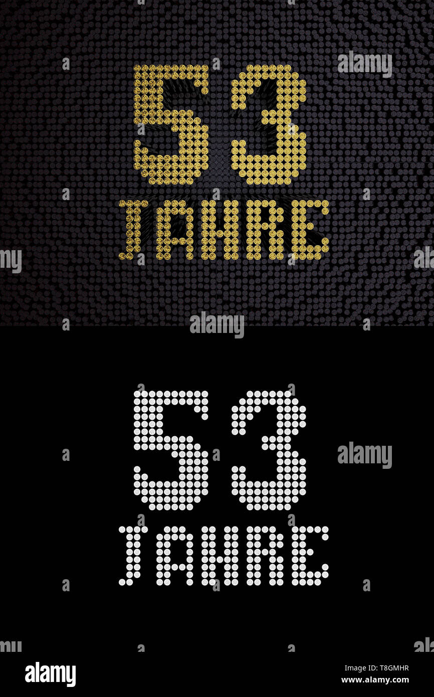 German golden number fifty-three years (number 53 years) dotted font ...