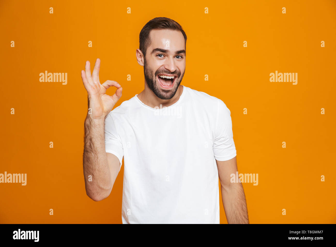 Image of handsome guy 30s with beard and mustache showing ok sign while ...