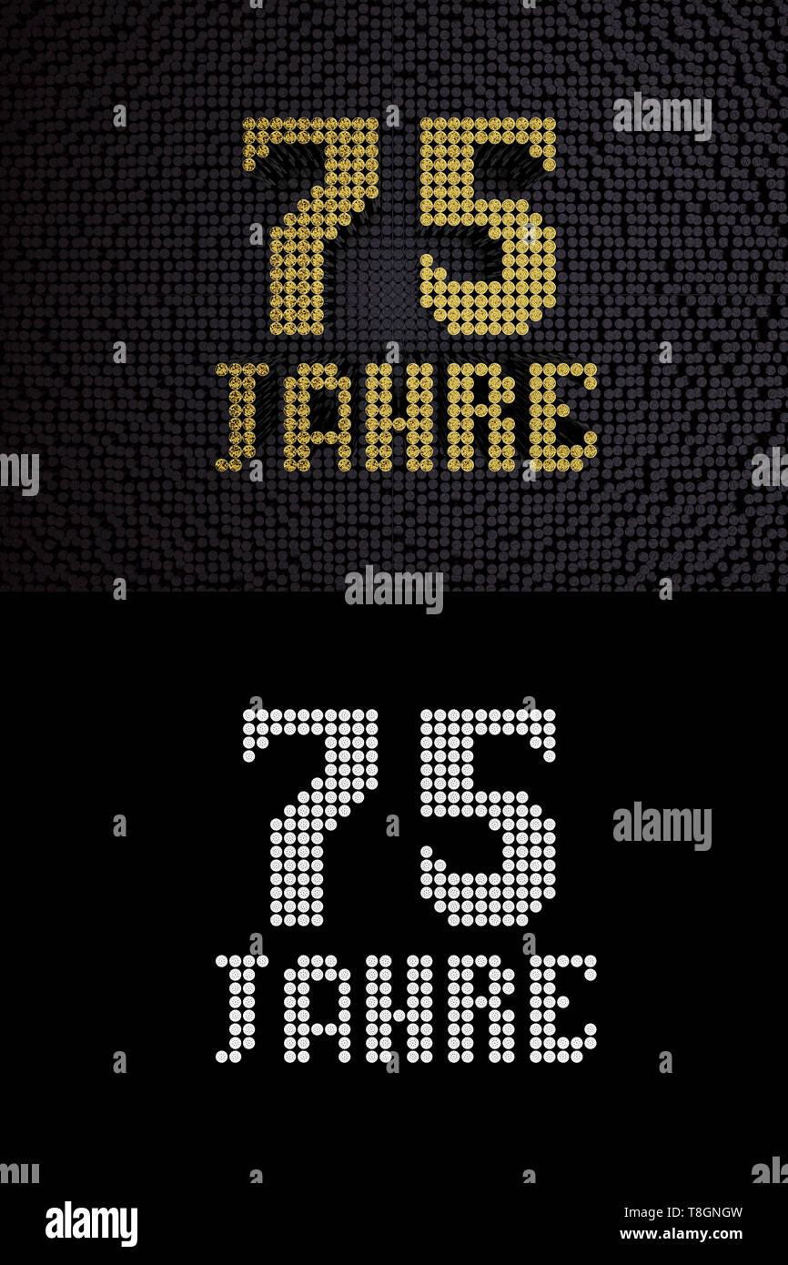 German golden number seventy-five years (number 75 years) dotted font ...