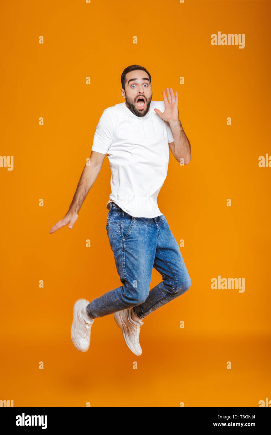 Male jumping in fright hi-res stock photography and images - Alamy