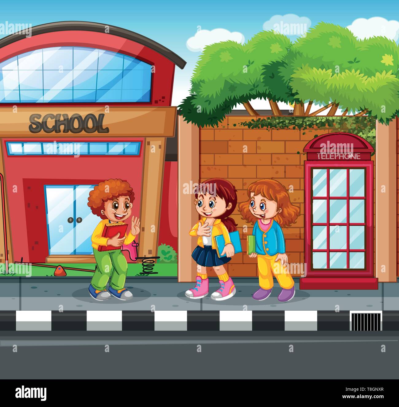 Student in front of school illustration Stock Vector Image & Art - Alamy