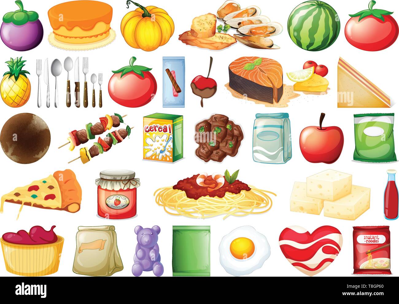 Set of many food illustration Stock Vector Image & Art - Alamy