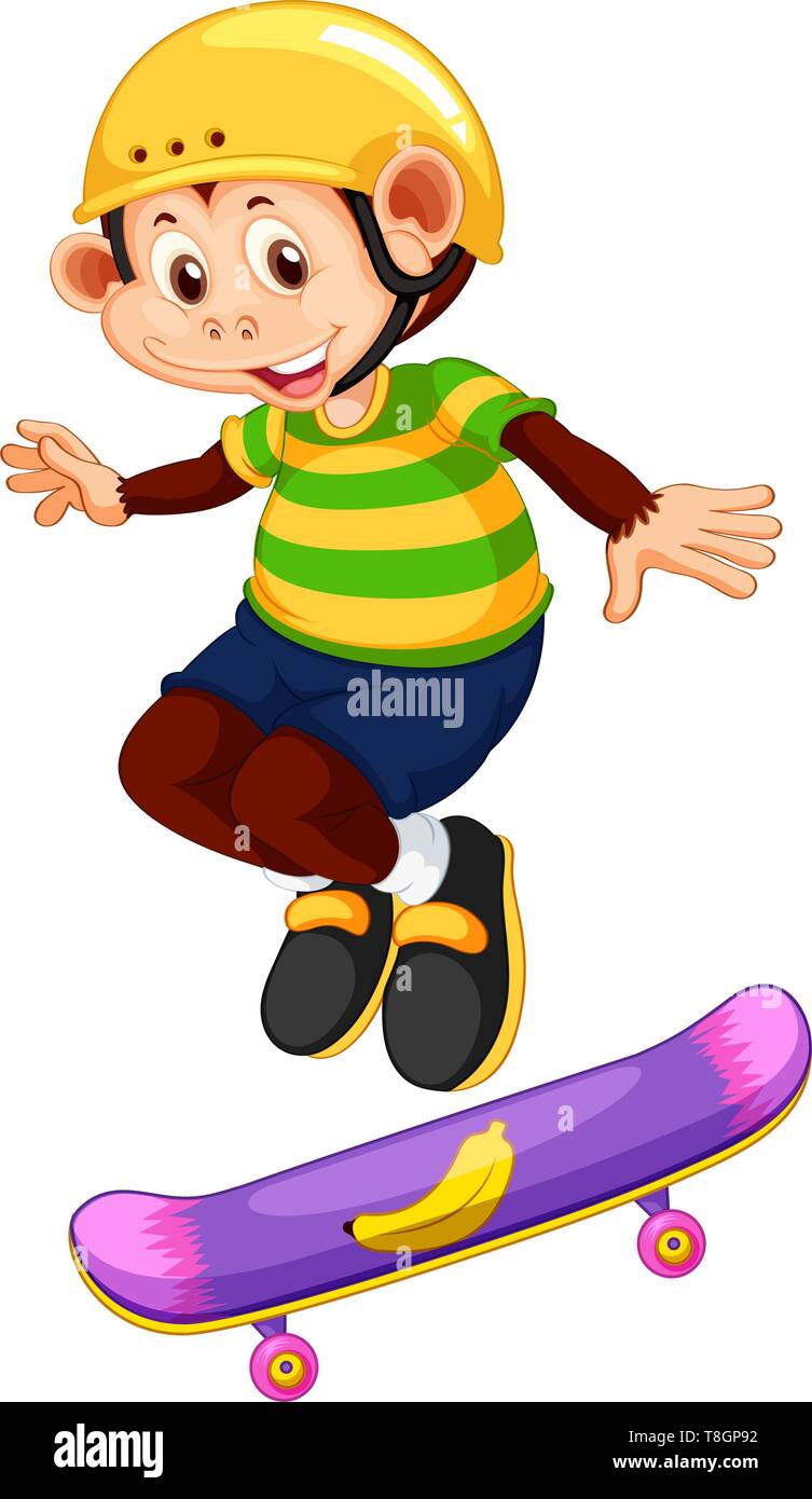Happy monkey playing skateboard illustration Stock Vector Image & Art ...