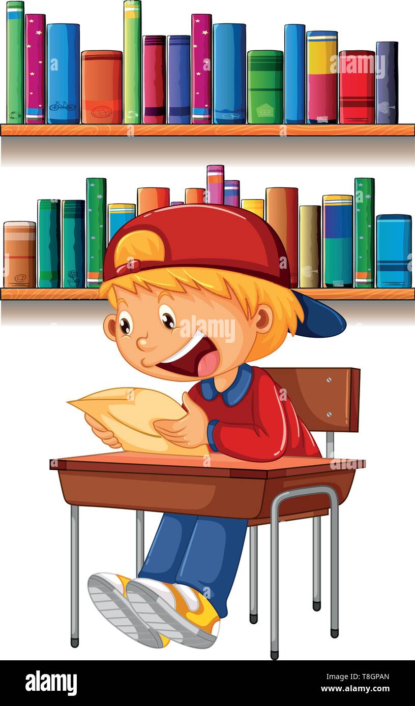 A boy reading on table illustration Stock Vector Image & Art - Alamy