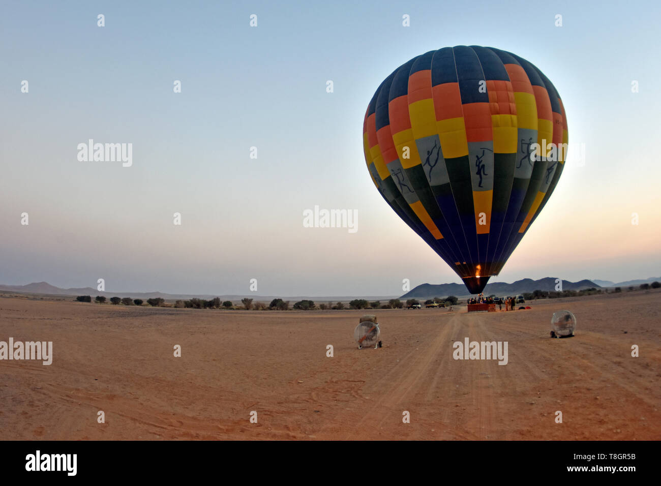Hot air balloon ready to start a flight over the Namib Desert ...