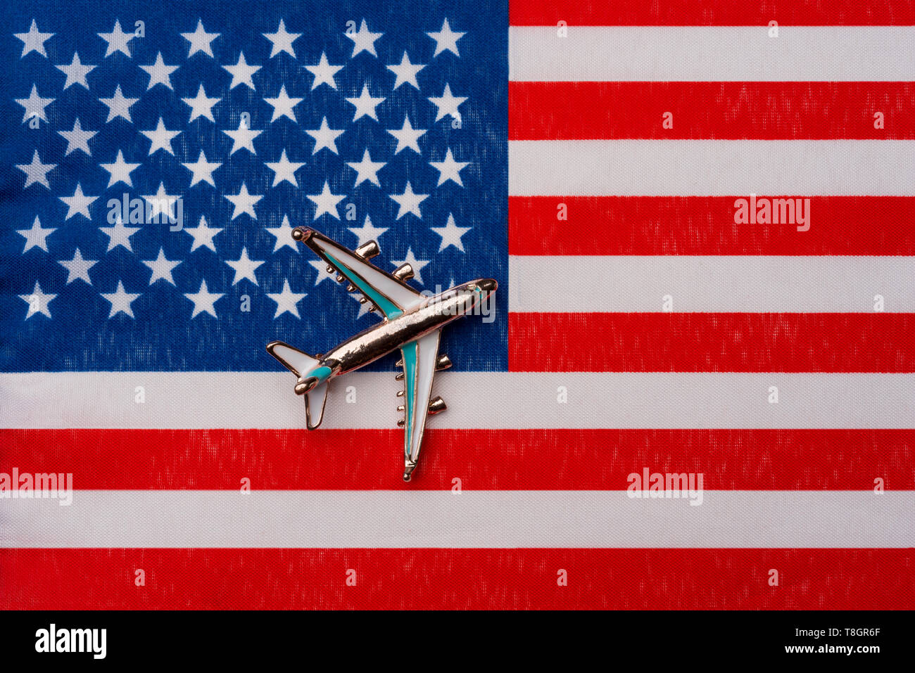 Airplane over the flag Small Pacific remote Islands of the United ...