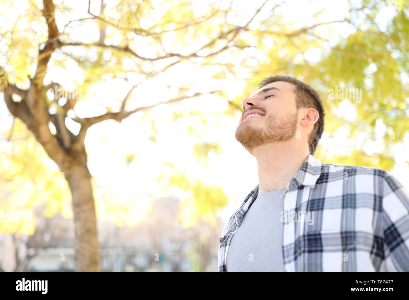 Man deep breathing in nature hi-res stock photography and images - Alamy
