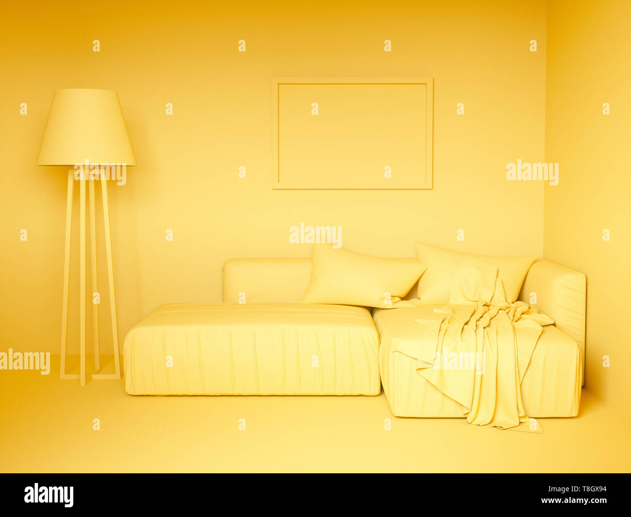 Monochrome yellow colorized design interior. 3d rendering illustration ...