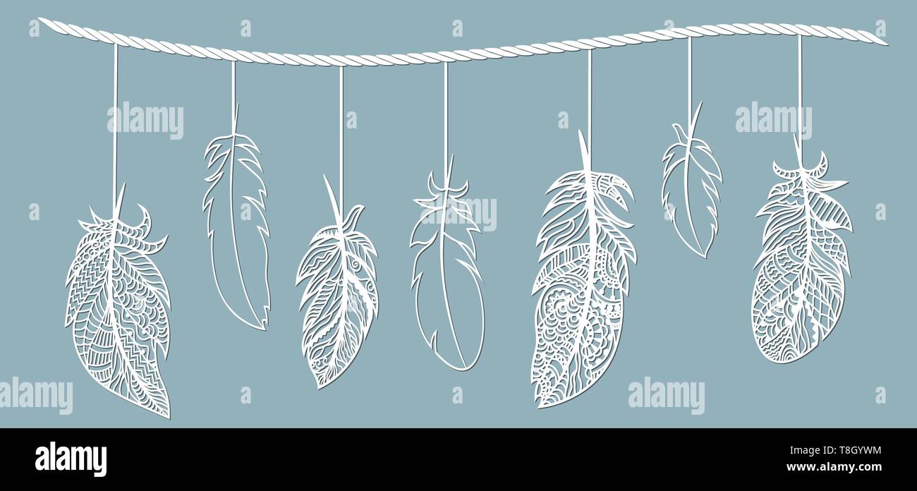 Laser Cut Feather Template Peacock Feathers Pattern Cultured Vector