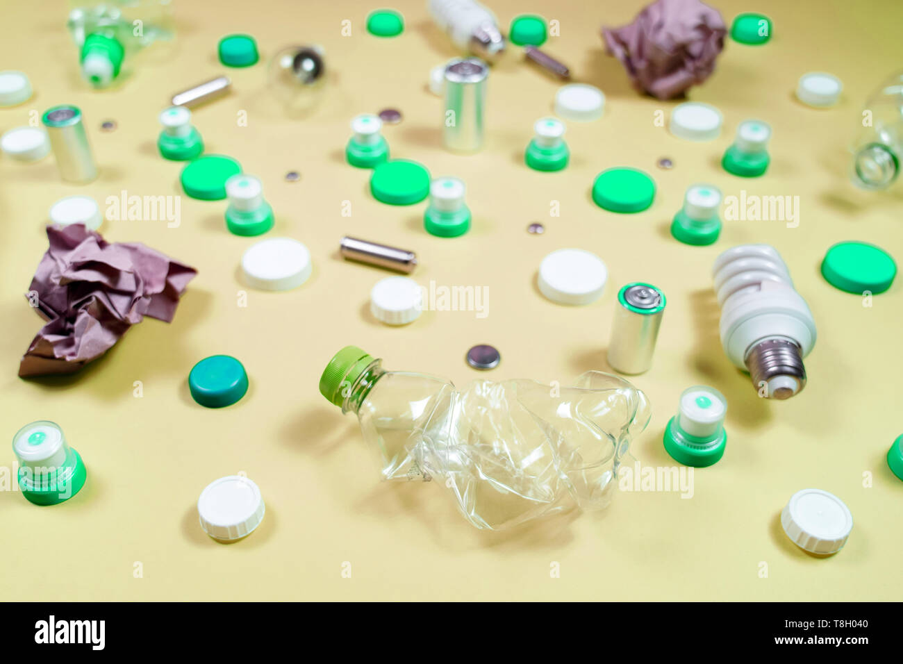 Trash and assorted garbage isolated on background, recycle concept ...