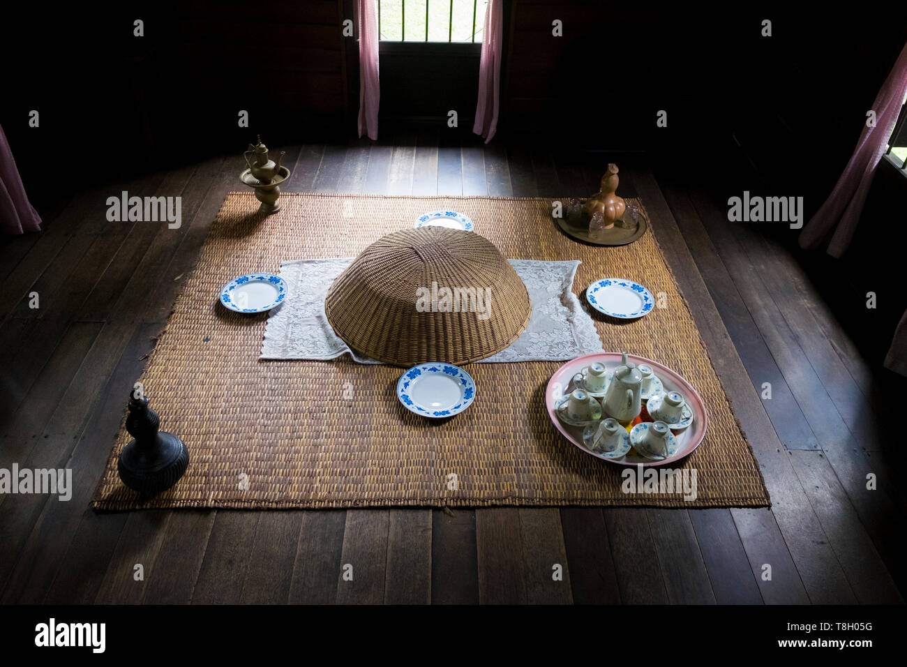 Dining room set for a meal at the historic traditional Malay style ...