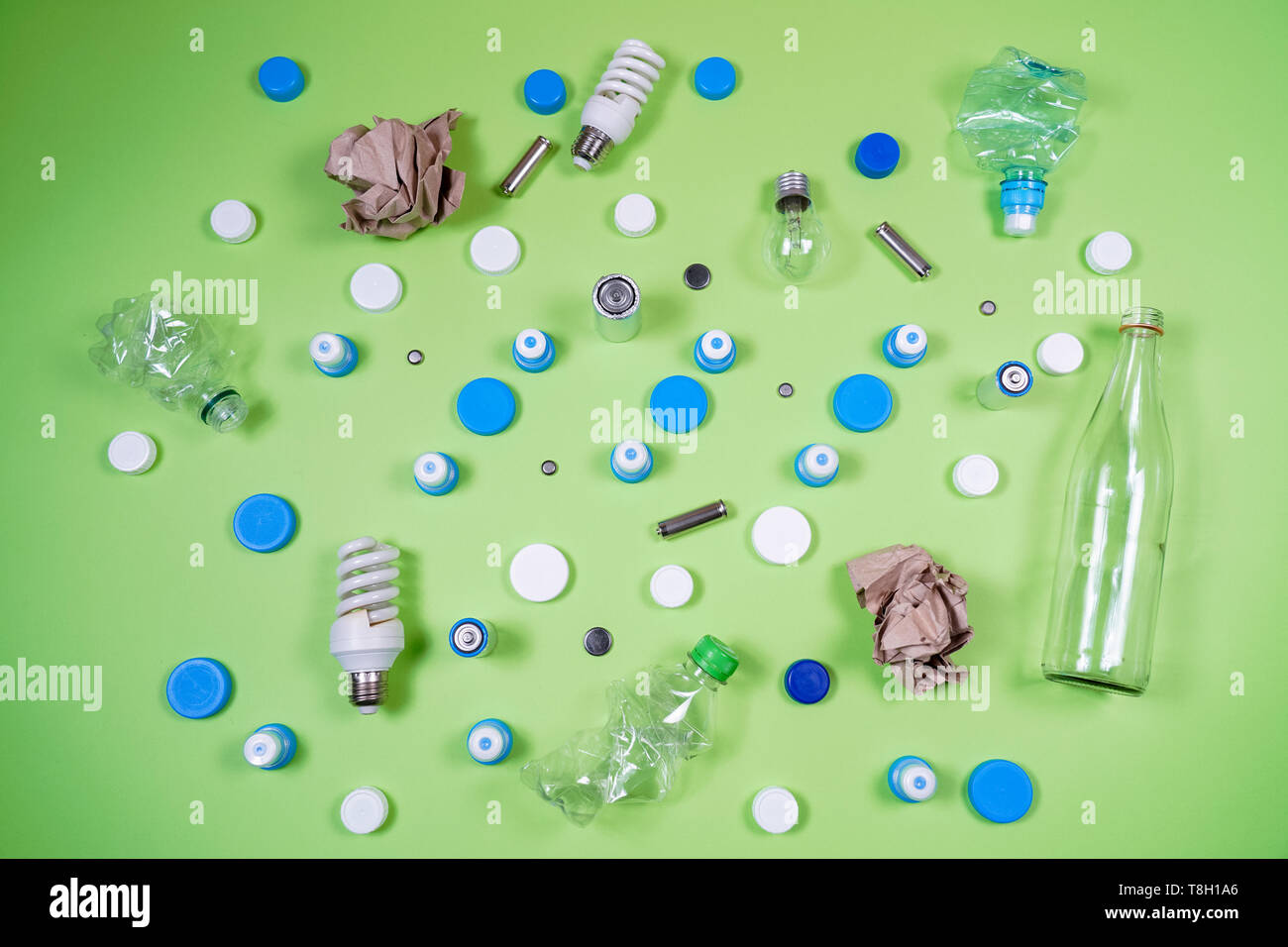 Trash and assorted garbage isolated on background, recycle concept ...