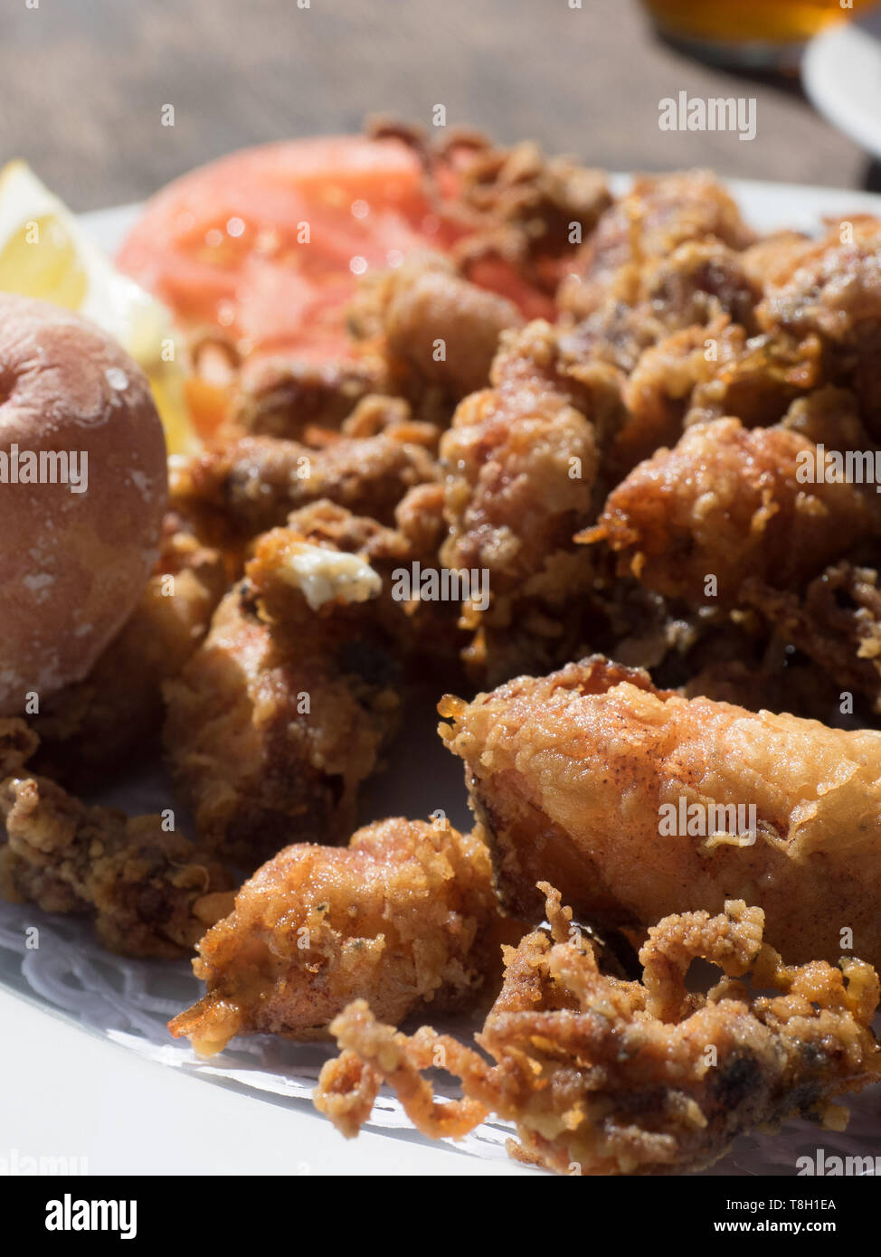 Fried chopitos, typical dish of Spanish food. Chopitos de lanzarote ...
