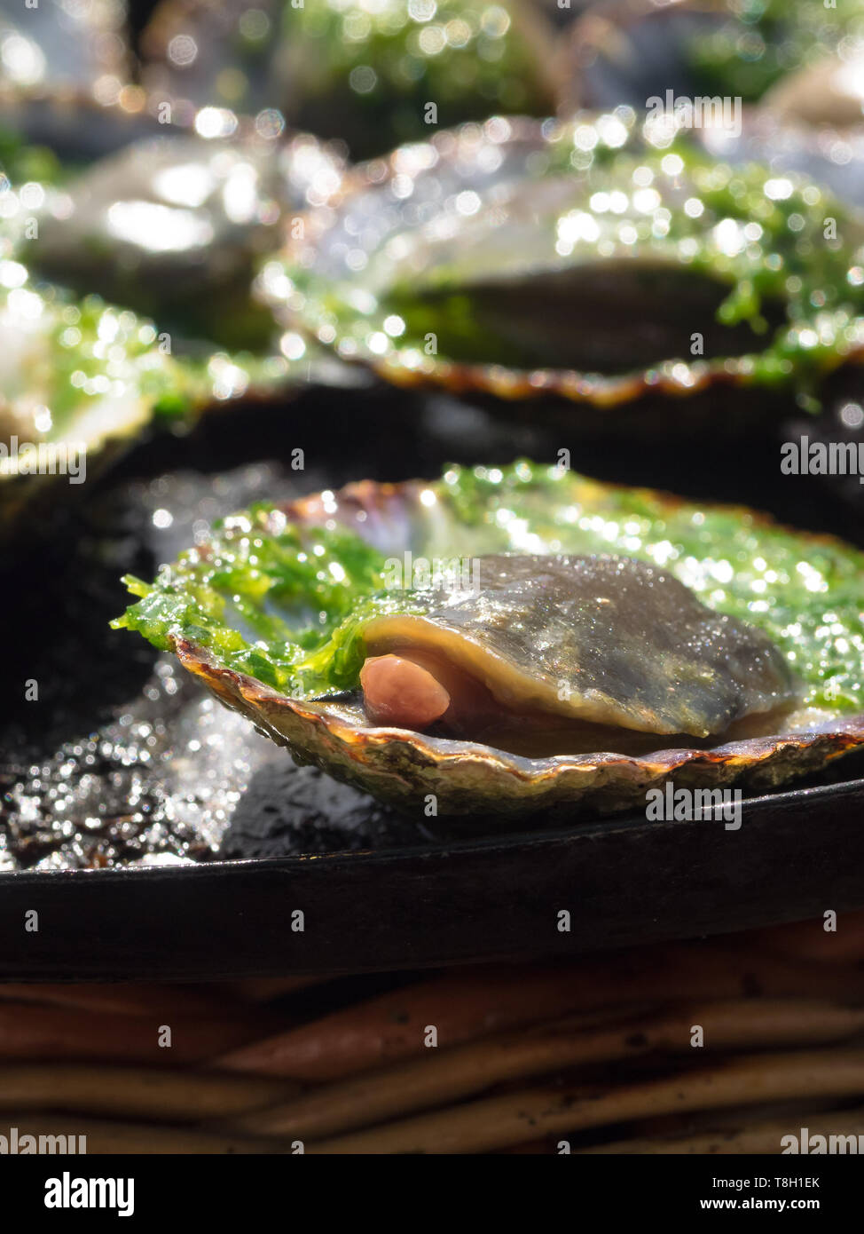 grilled limpets with green mojo, typical avocado in Lanzarote, Canary ...