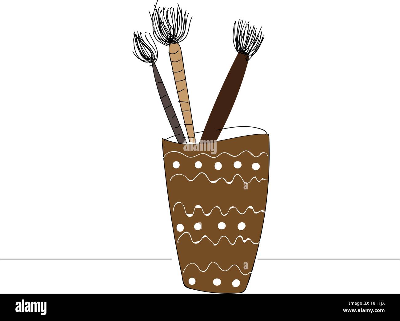 Glass holder for paint brushes hand drawn design, illustration, vector ...