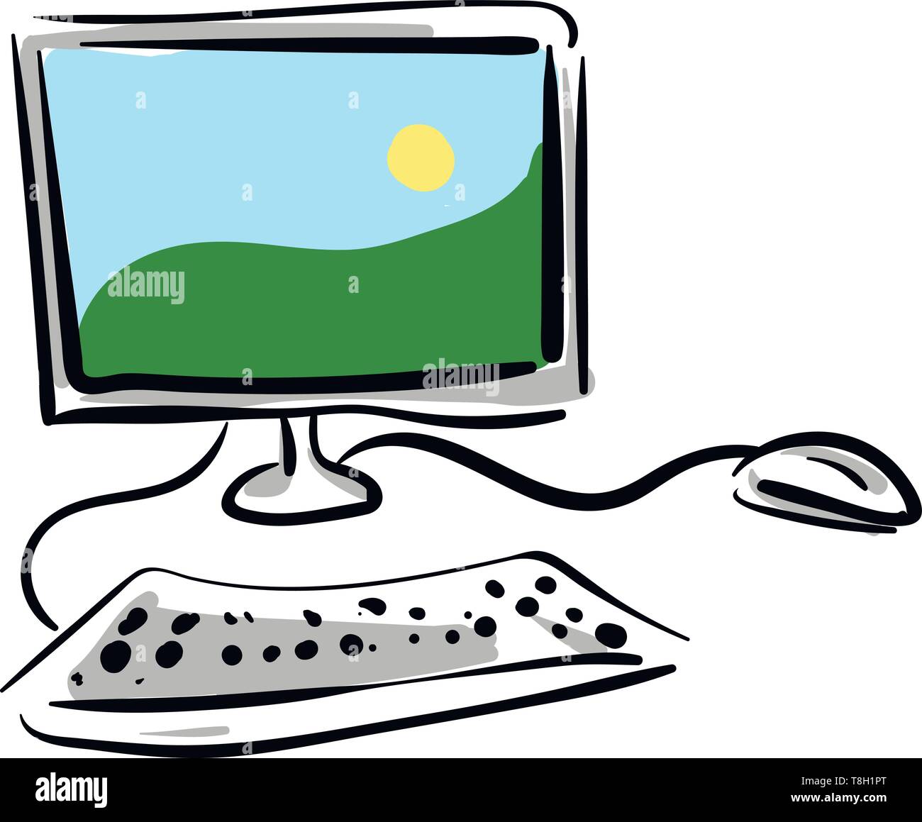 Computer hand drawn design, illustration, vector on white background ...