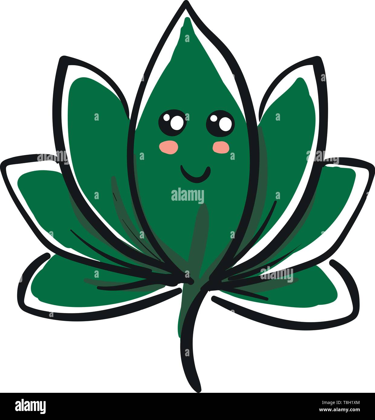 Cannabis leaf with face hand drawn design, illustration, vector on ...