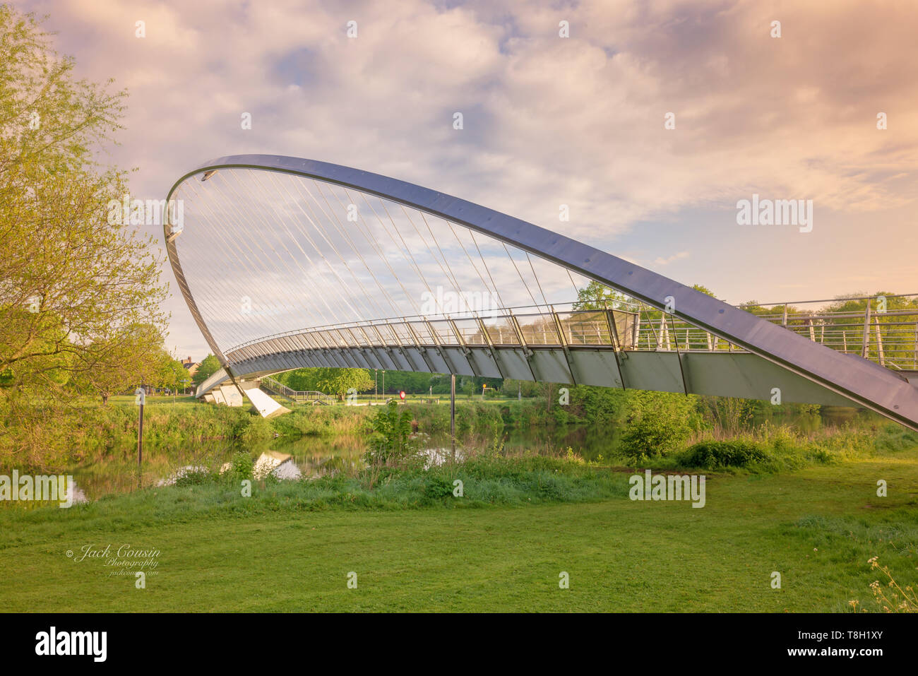 The Millennium Bridge in York. A modern designed steel suspension ...