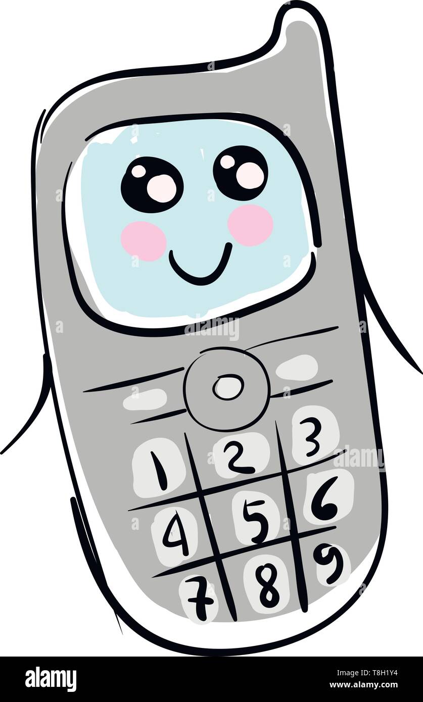 Mobile phone with face character and drawn design, illustration, vector ...