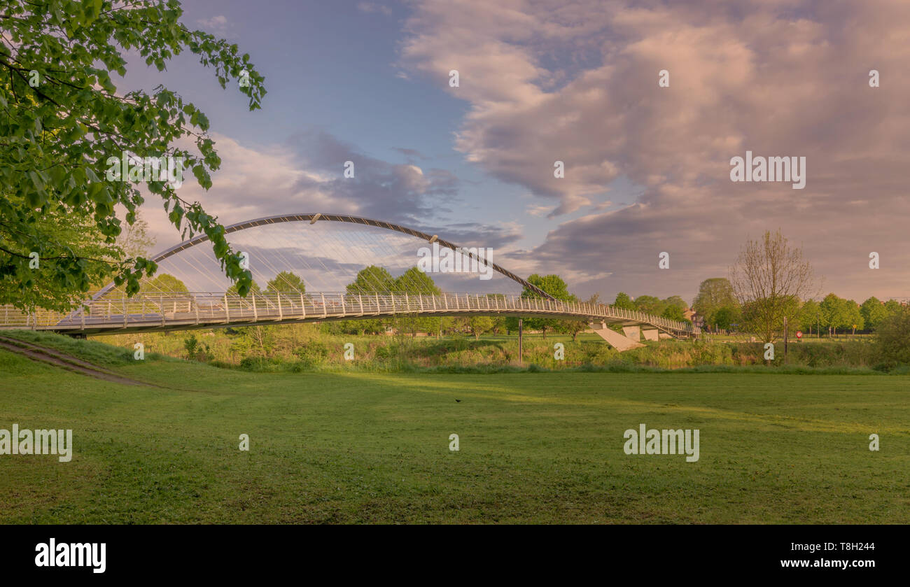 The Millennium Bridge in York. A modern designed steel suspension ...