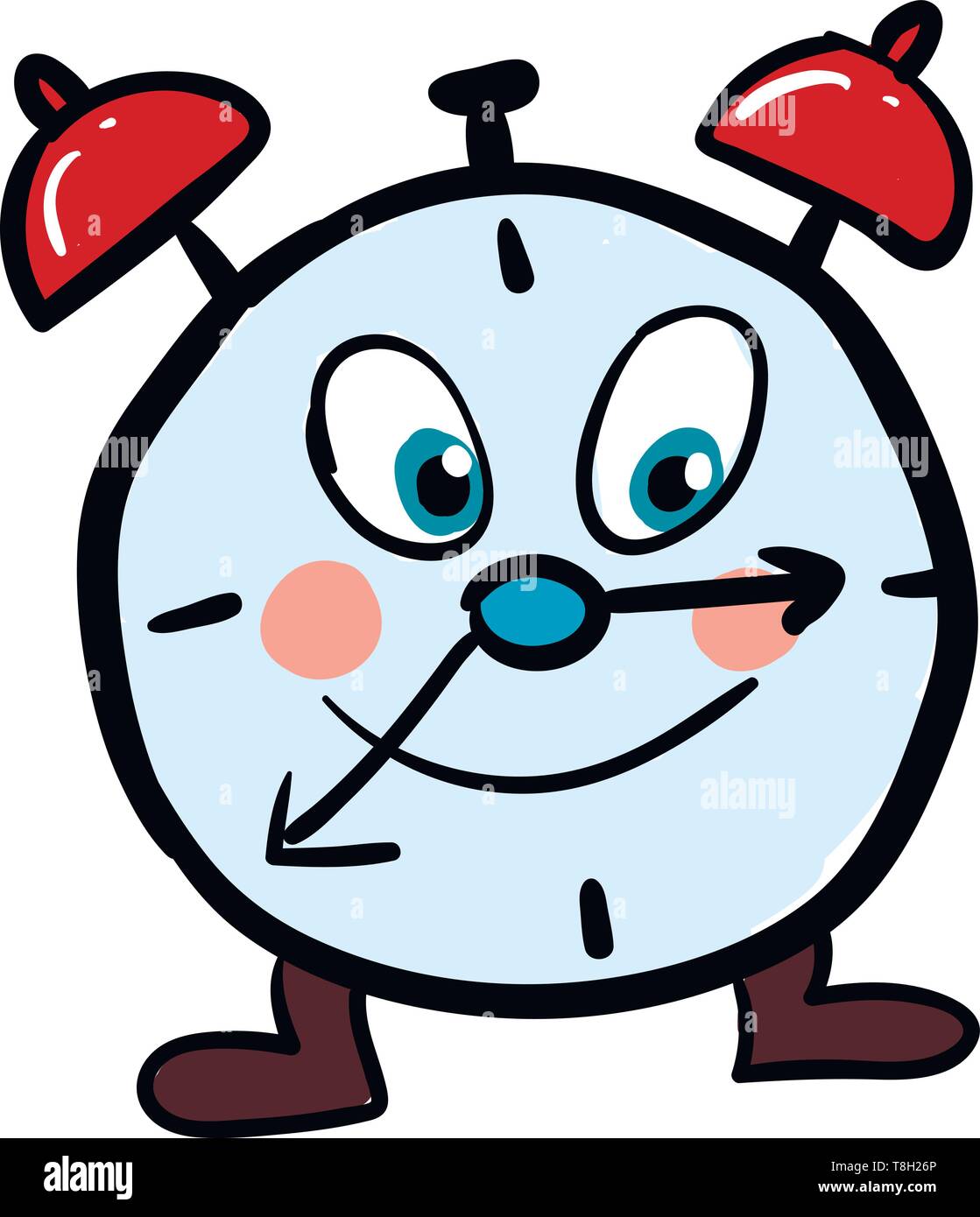 Happy clock with red ring bells, illustration, vector on white ...