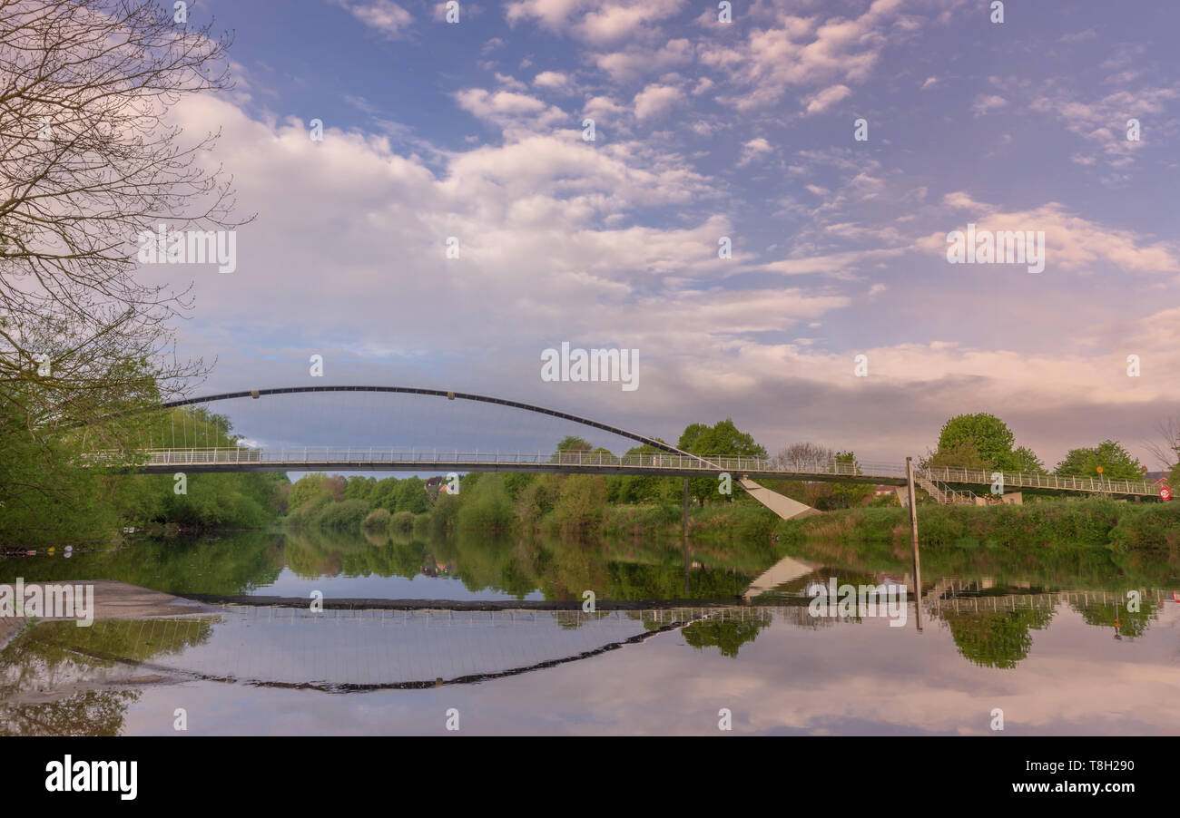 The Millennium Bridge in York. A modern designed steel suspension ...