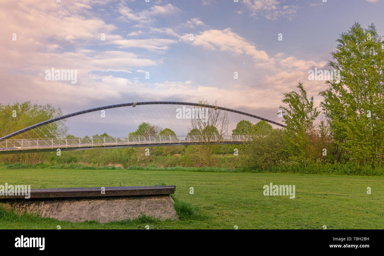 The Millennium Bridge in York. A modern designed steel suspension ...