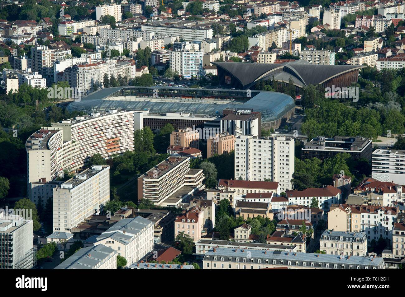 France, Isere, Grenoble, the stadium and sports palace seen from the ...