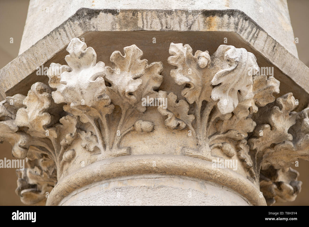 Vintage stone column with decor.Classic roman columns in building ...