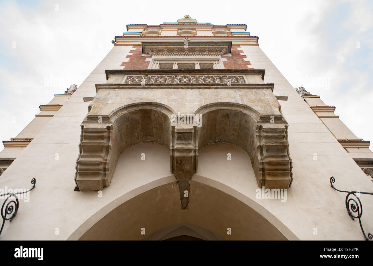 Old building with stone balcony.Classic European architecture in Krakow ...