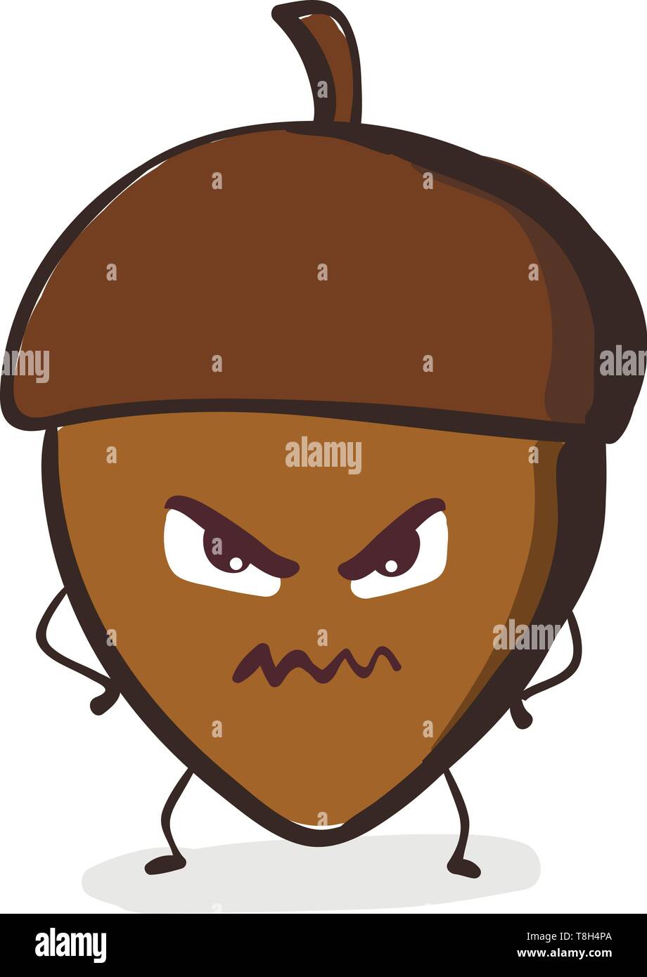 A brown acorn nut which is angry with angry smiley , vector, color ...