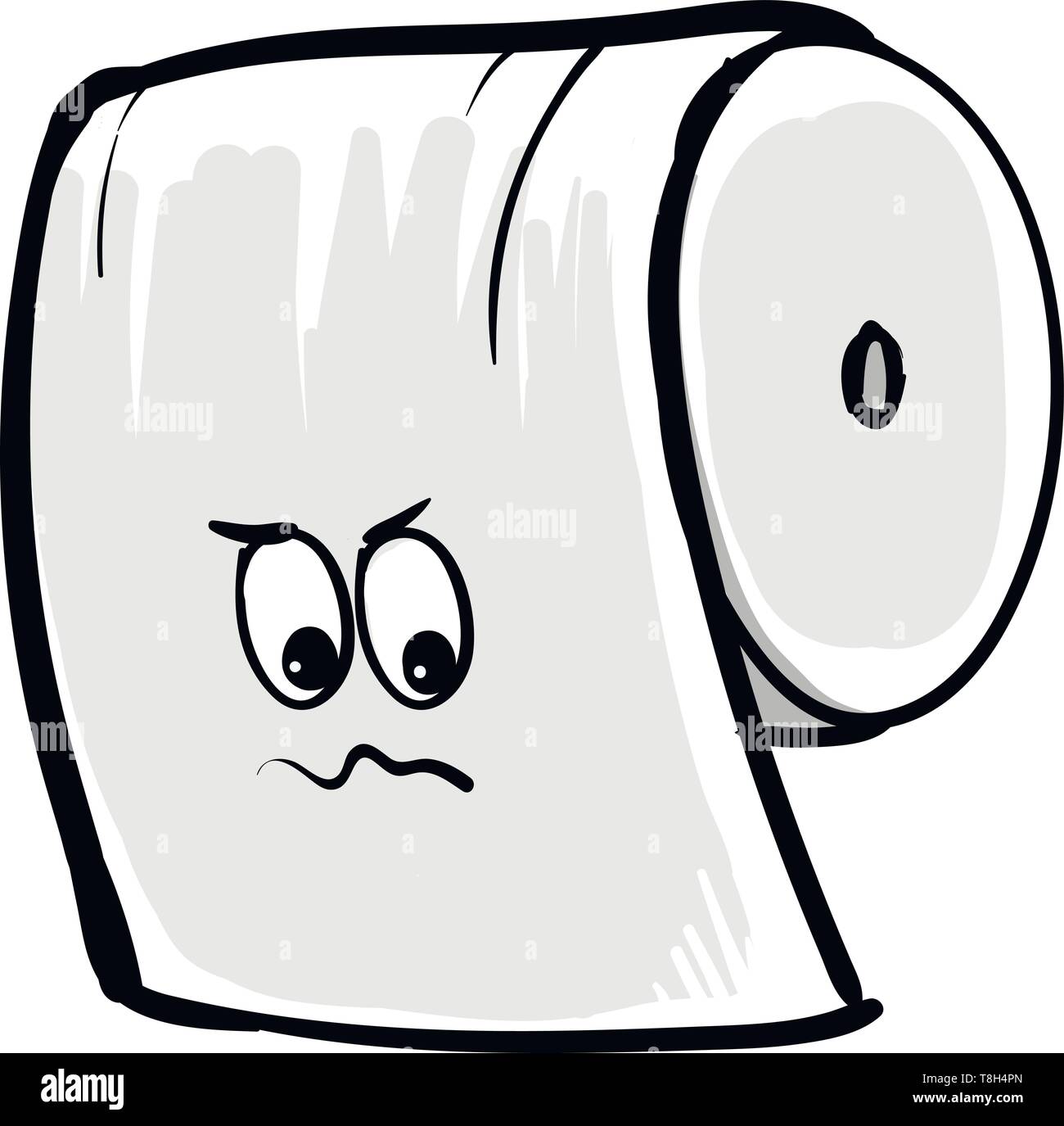 A big roll of angry toilet paper which is unused , vector, color ...